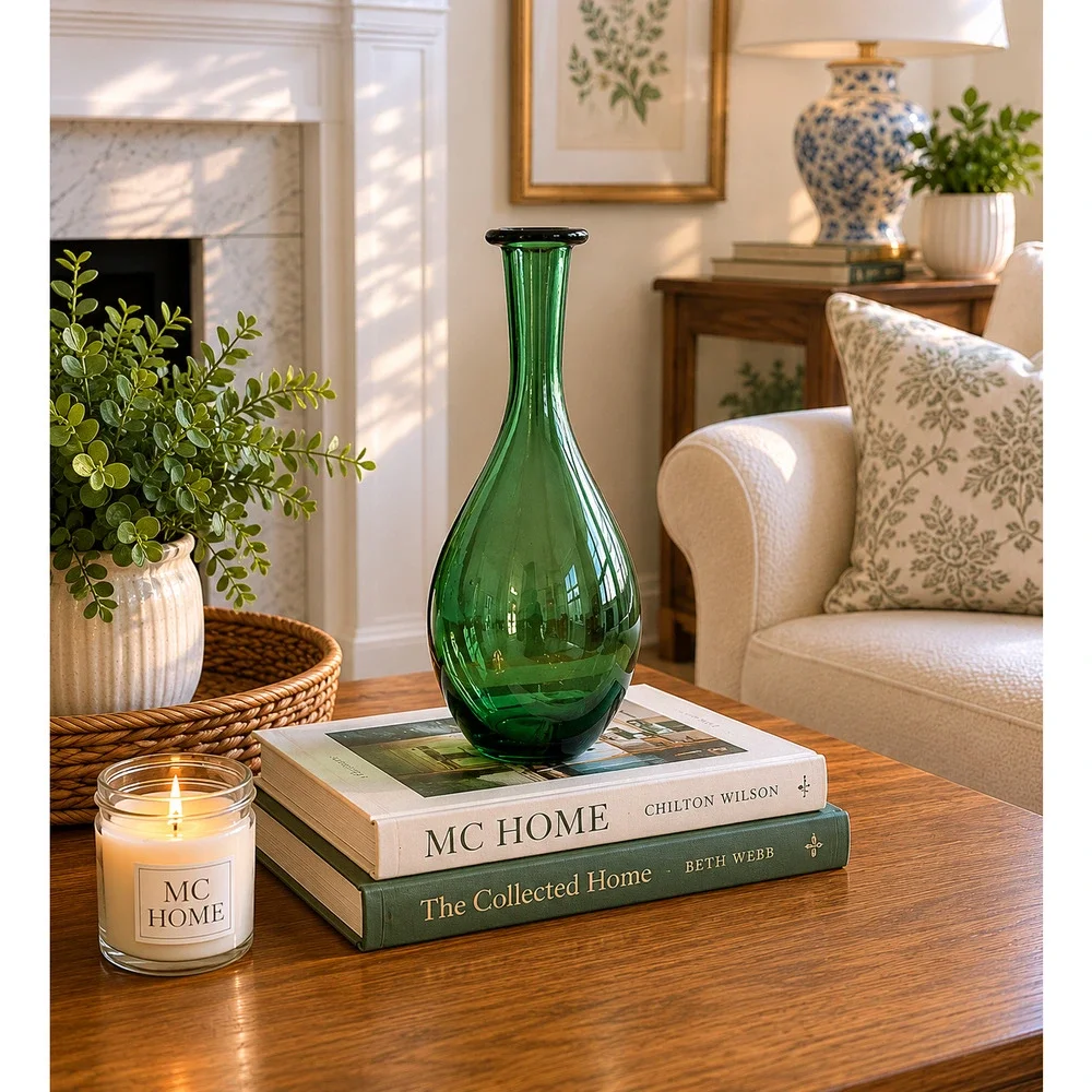 Handmade | Accents | Vintage Hand Blown Green Blenko Style Vase Art ...